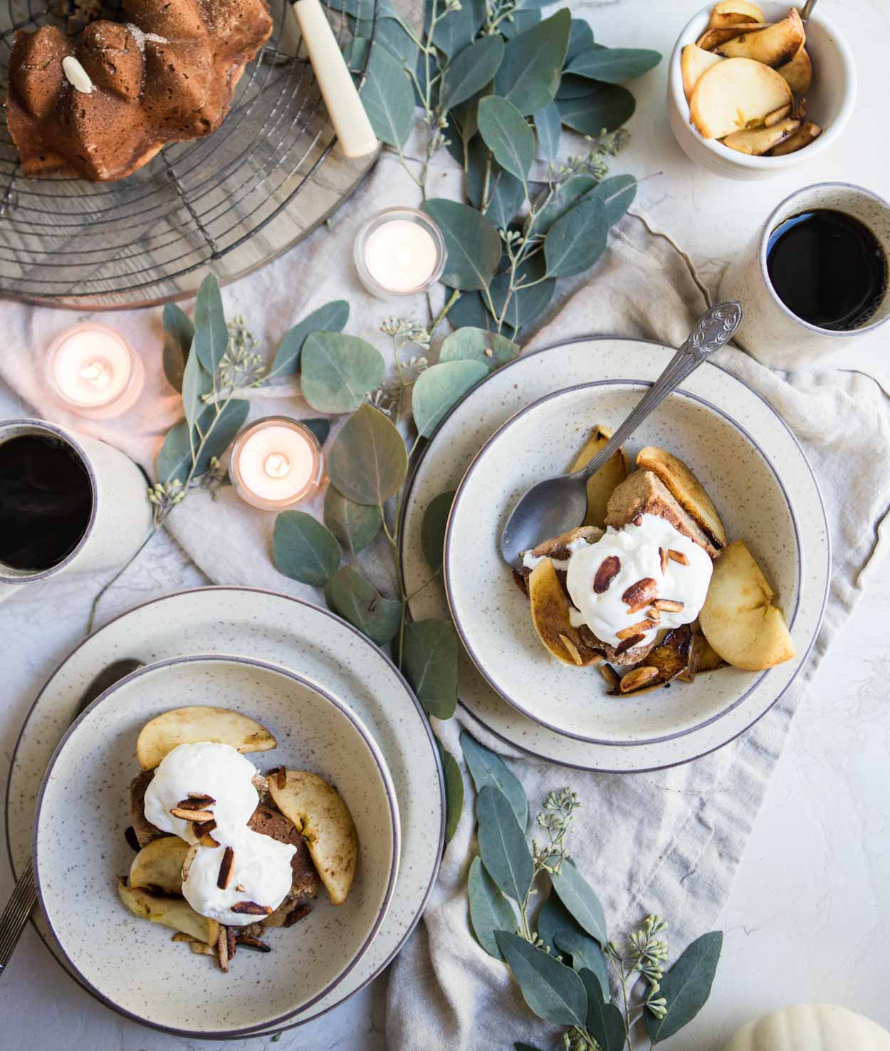 Warm Chai Bundt Cake with Apple & Almond Compote